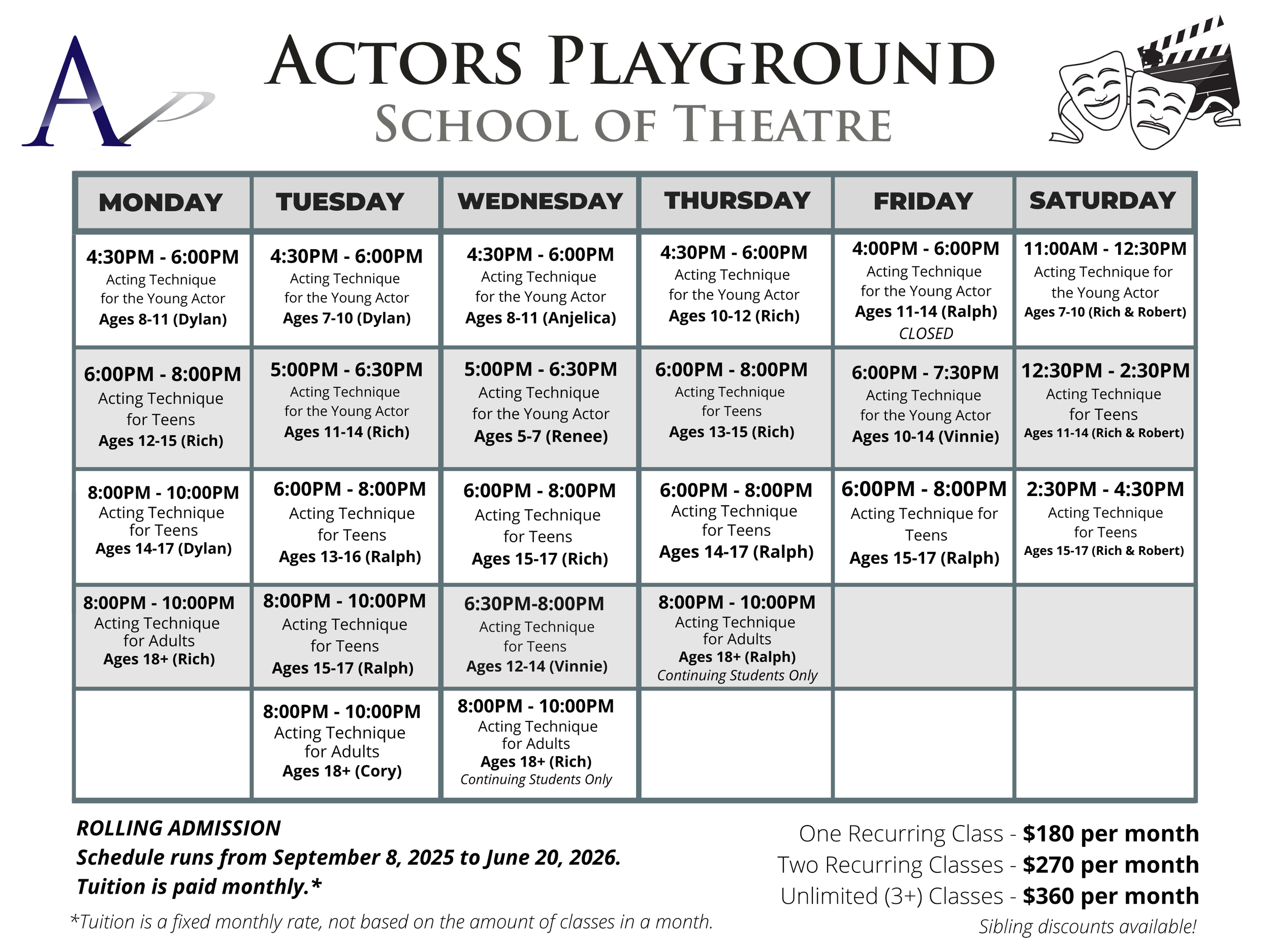 Acting Classes - Now Enrolling Fall 2025 ǀ Actors Playground School of ...