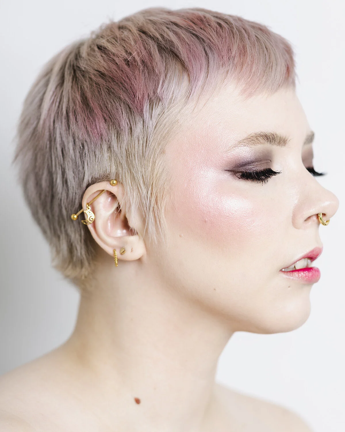 Silver Pink Pixie Hair and Fox Eye Makeup — Laura Loukola
