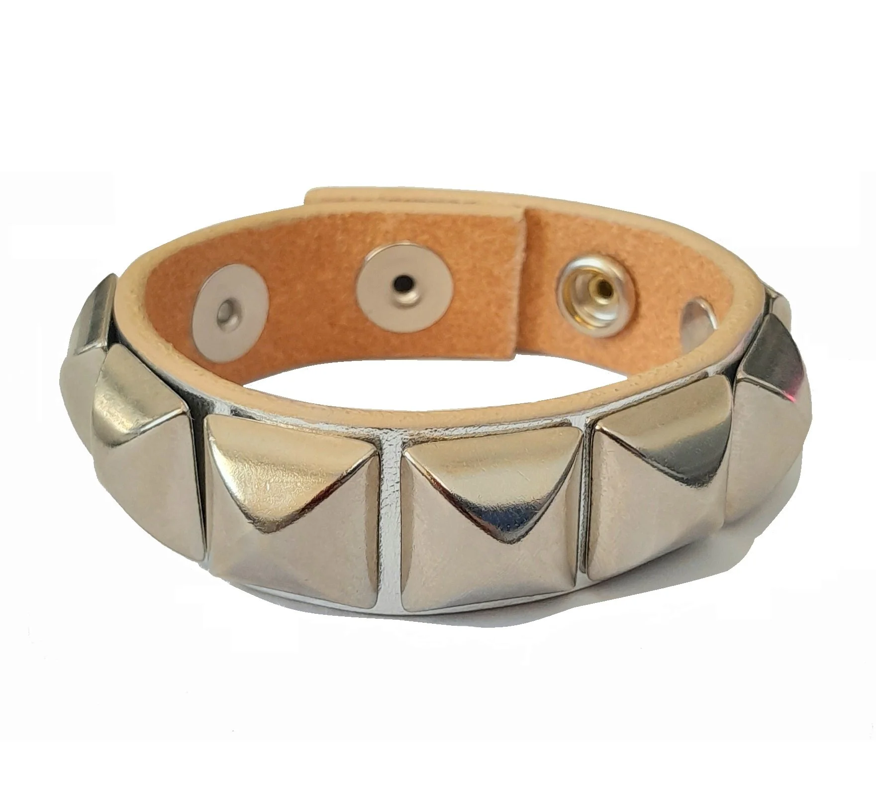 Silver Leather & Pyramid Stud Band Wristband — The London Leatherman