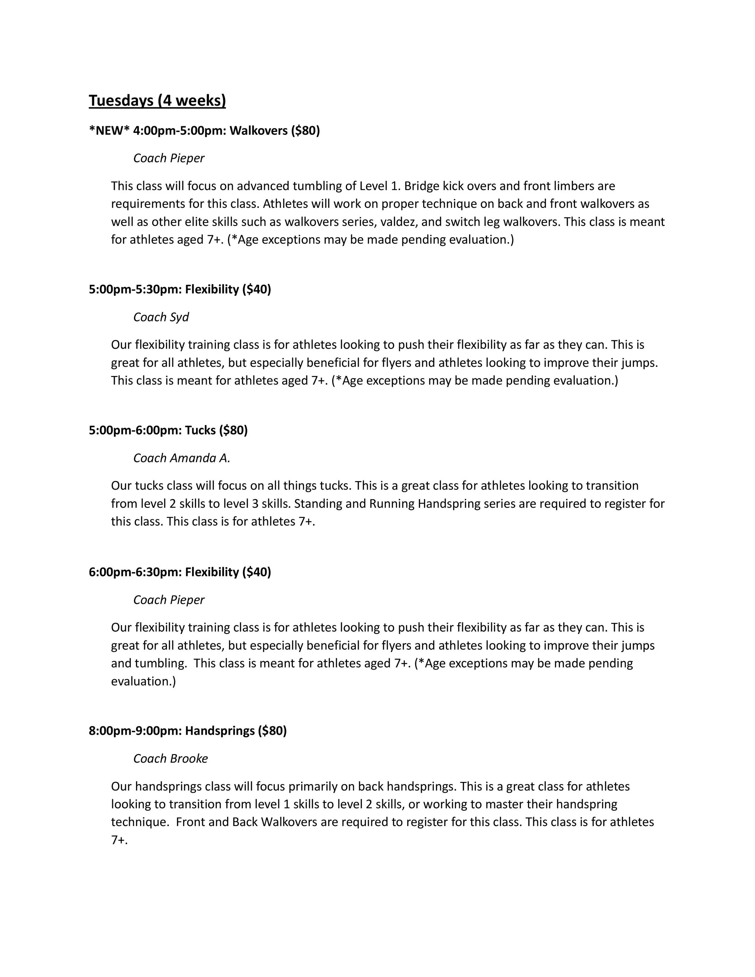 January Class Schedule — NORTHERN ELITE ALLSTARS