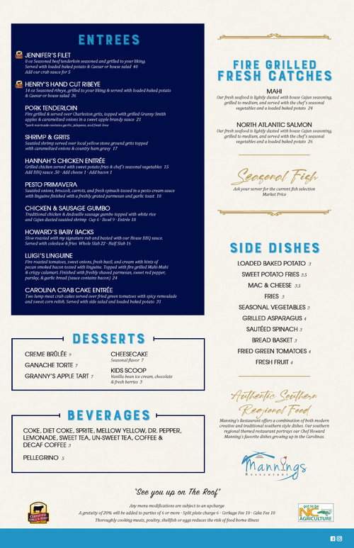 Menu — Mannings Restaurant