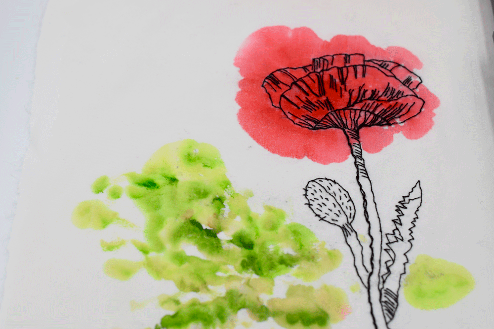 EMBROIDERED LINE DRAWING AND A SPLASH OF WATERCOLOR. — Pam Ash Designs