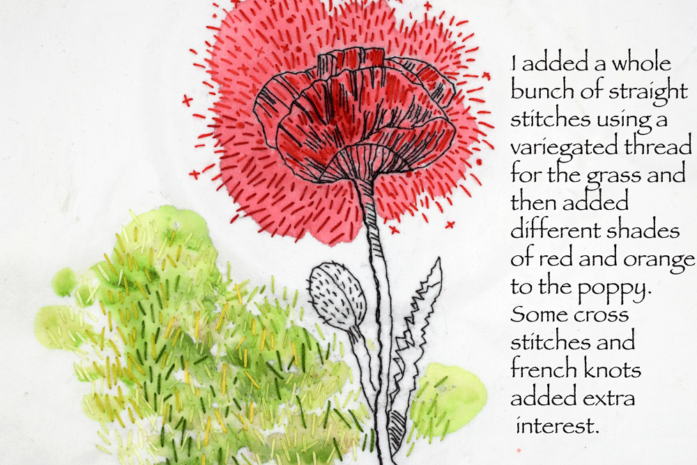 EMBROIDERED LINE DRAWING AND A SPLASH OF WATERCOLOR. — Pam Ash Designs