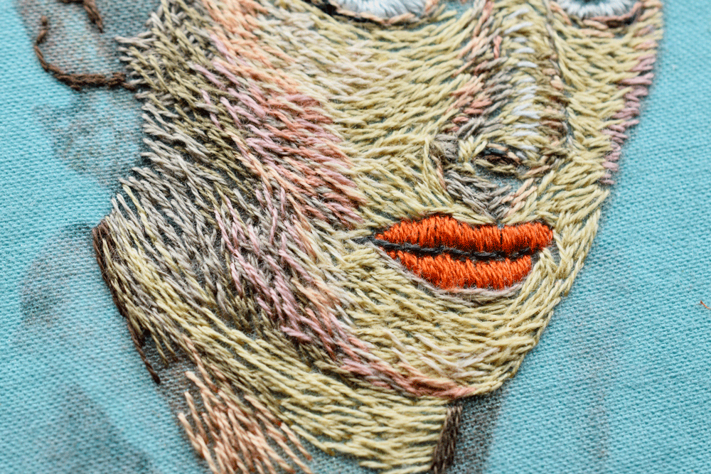 I LOVE LUCY; AN EMBROIDERED PORTRAIT ON COLORED FABRIC — Pam Ash Designs