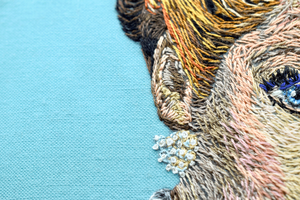I LOVE LUCY; AN EMBROIDERED PORTRAIT ON COLORED FABRIC — Pam Ash Designs