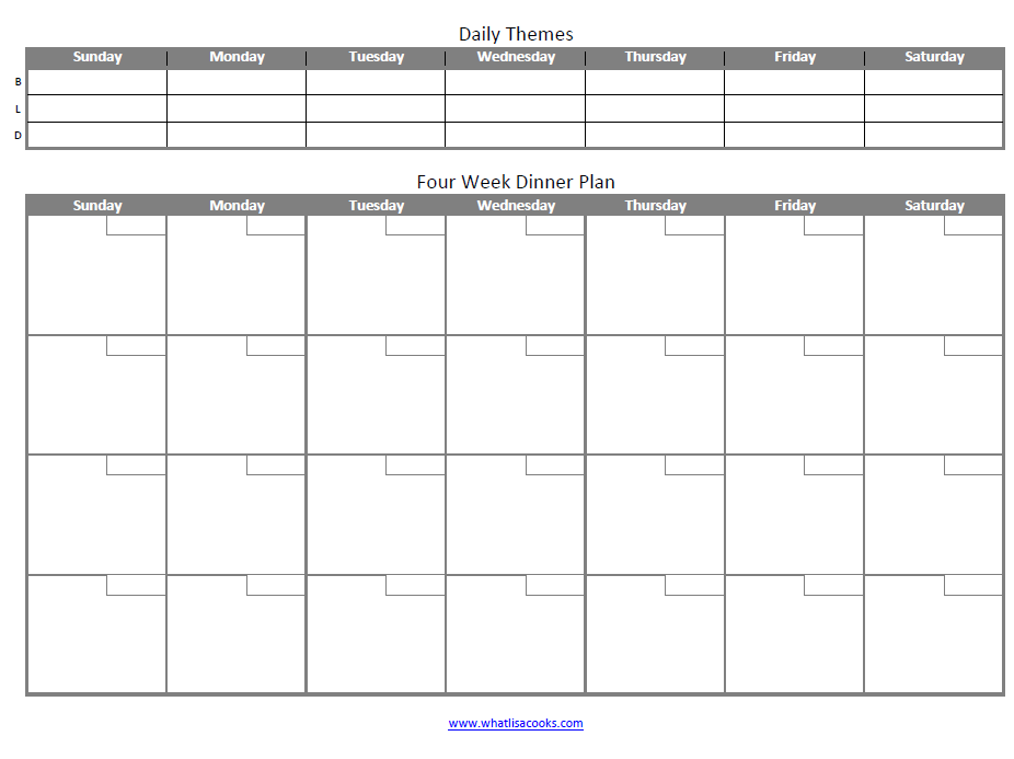 Meal Planning Template: one month dinner plan template — What Lisa Cooks