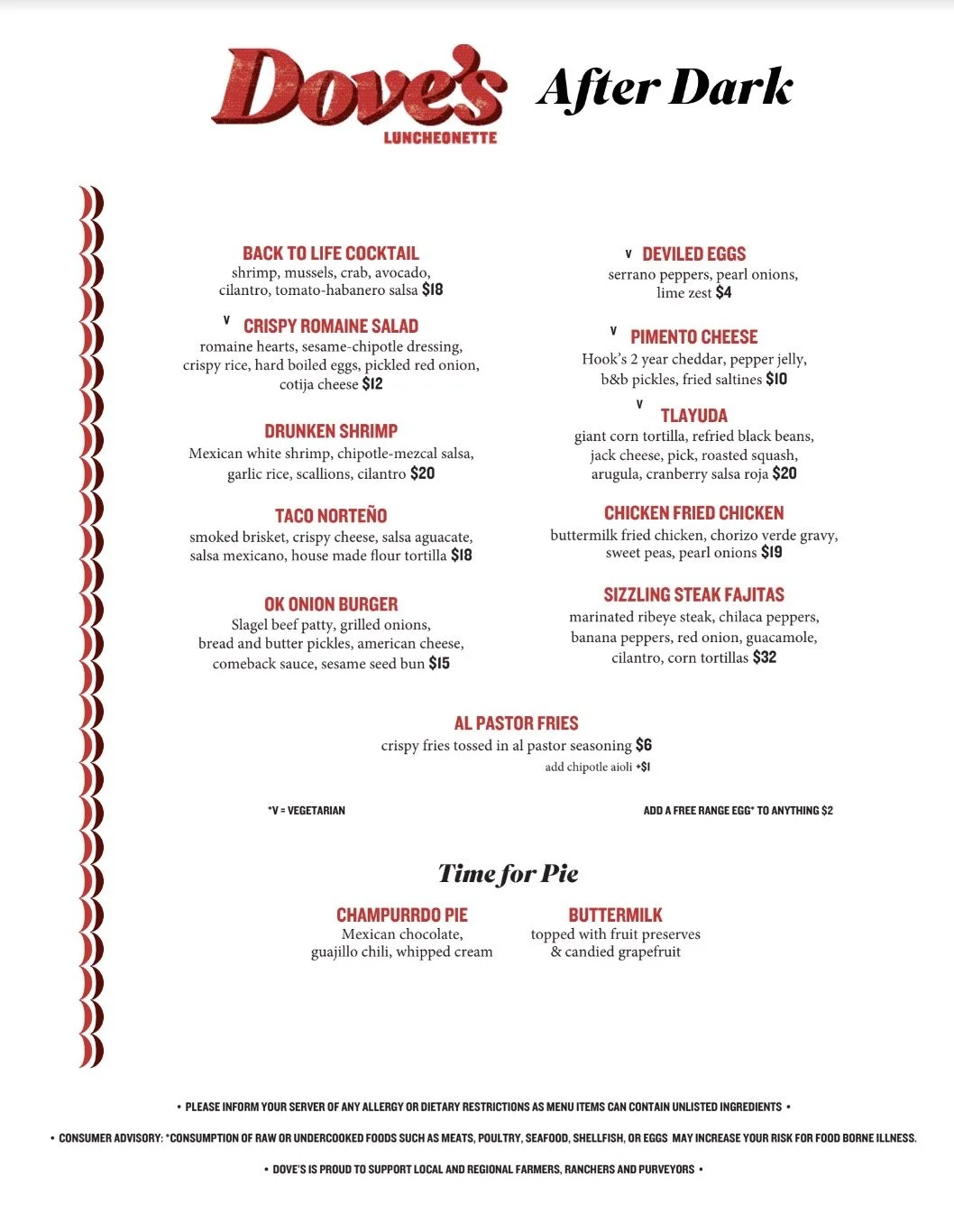 Menu — Dove's Luncheonette Chicago