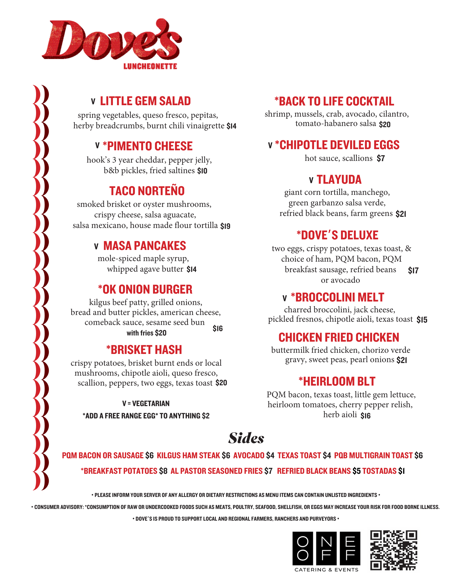 Menu — Dove's Luncheonette Chicago