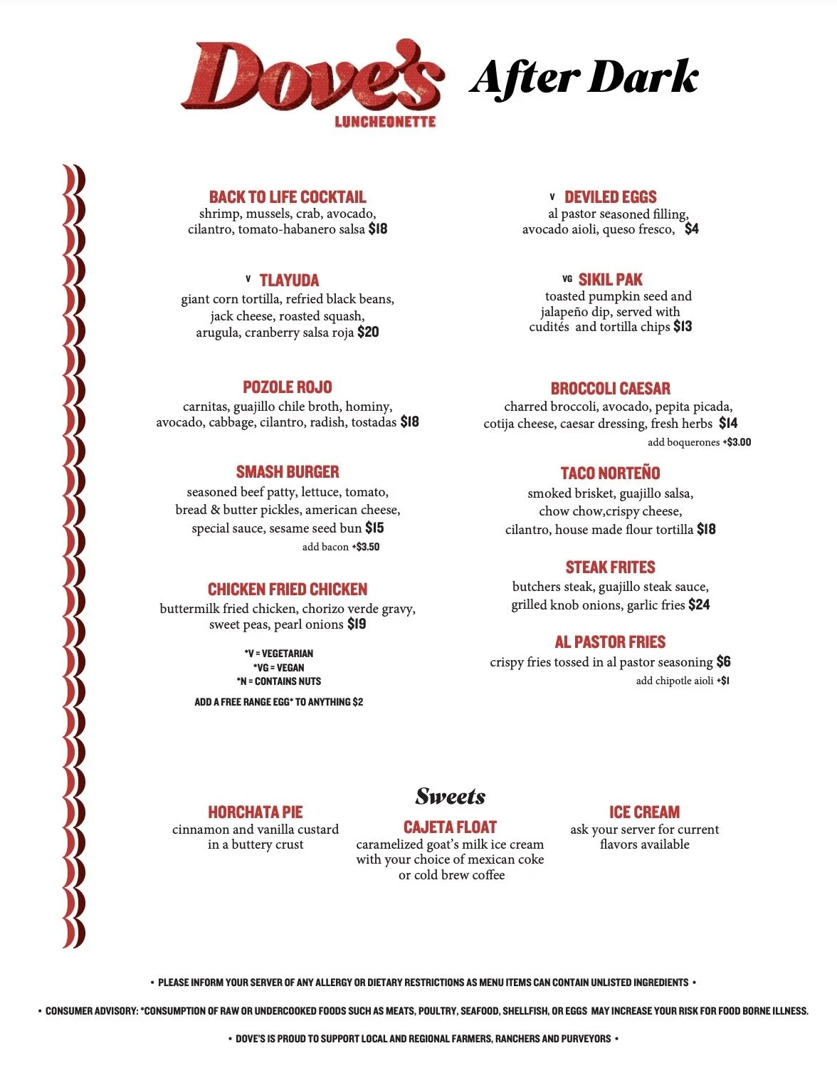 Menu — Dove's Luncheonette Chicago