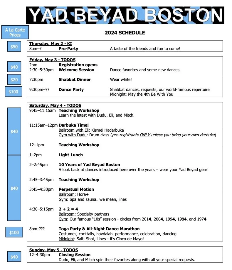 Schedule & Map — Yad Beyad Boston