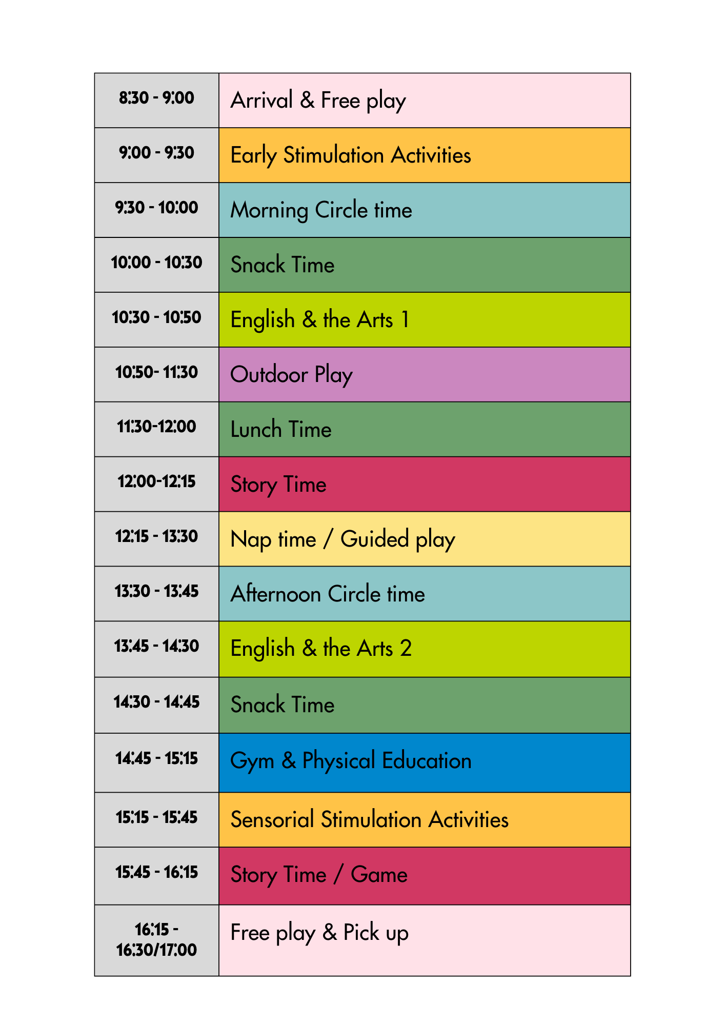 Our Timetables | Discover Our Schedules — Moomin International Kindergarten