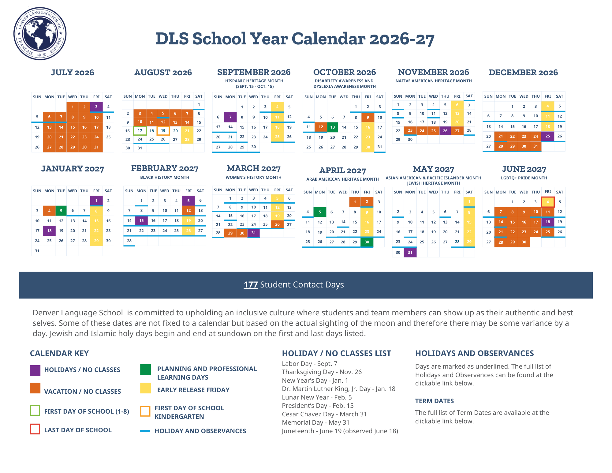SY24-25 Calendar — Language Immersion School | Denver Language School