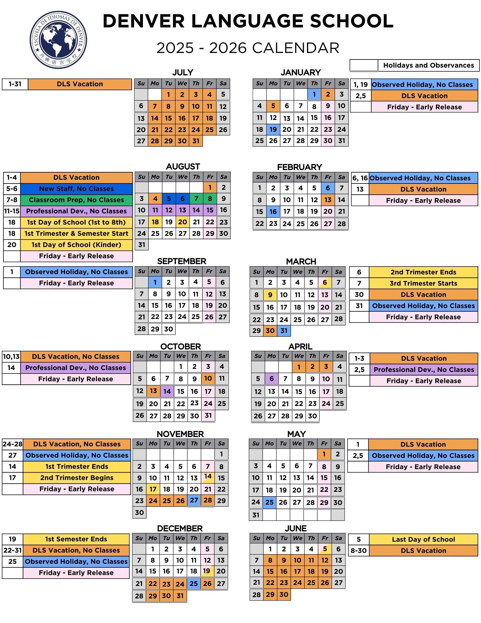 SY24-25 Calendar — Language Immersion School | Denver Language School