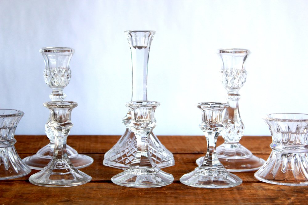 Glass candle sticks — Otis + Pearl Partywares Vintage Event Rentals ...