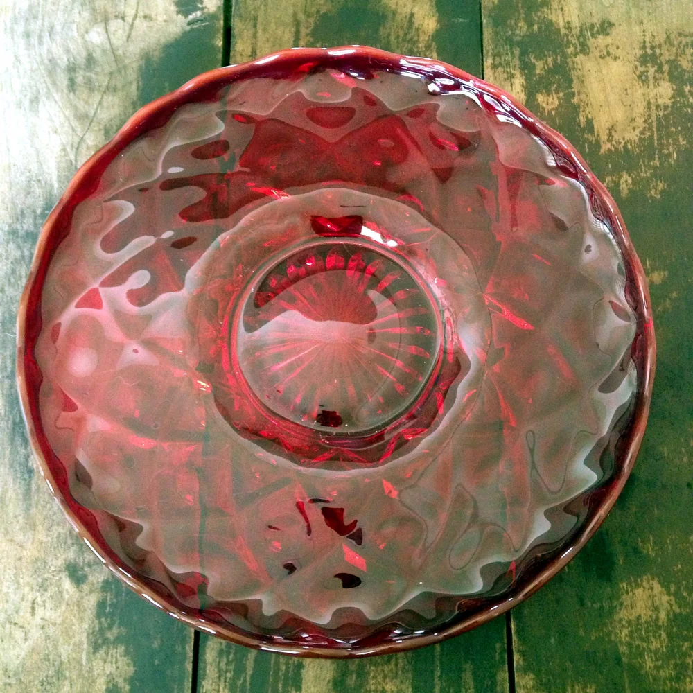 Red Glass Short Cake Stand — Otis + Pearl Partywares Vintage Event ...