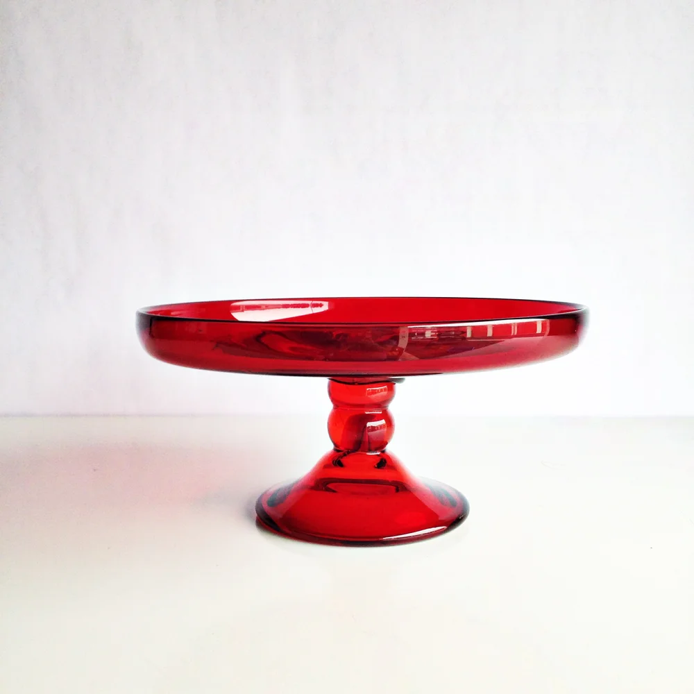 Red Glass Cake Stand — Otis + Pearl Partywares Vintage Event Rentals ...