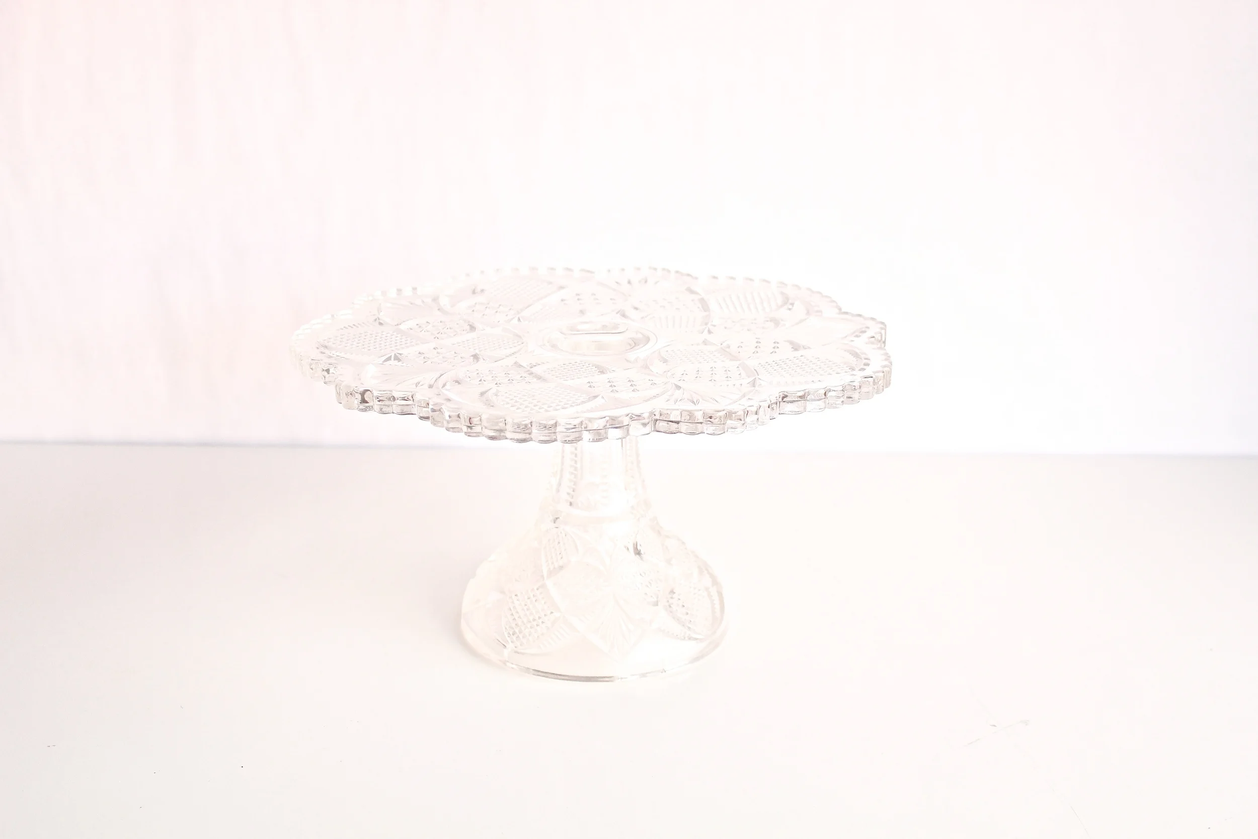 Clear Glass Flower Cake Stand — Otis + Pearl Partywares Vintage Event ...