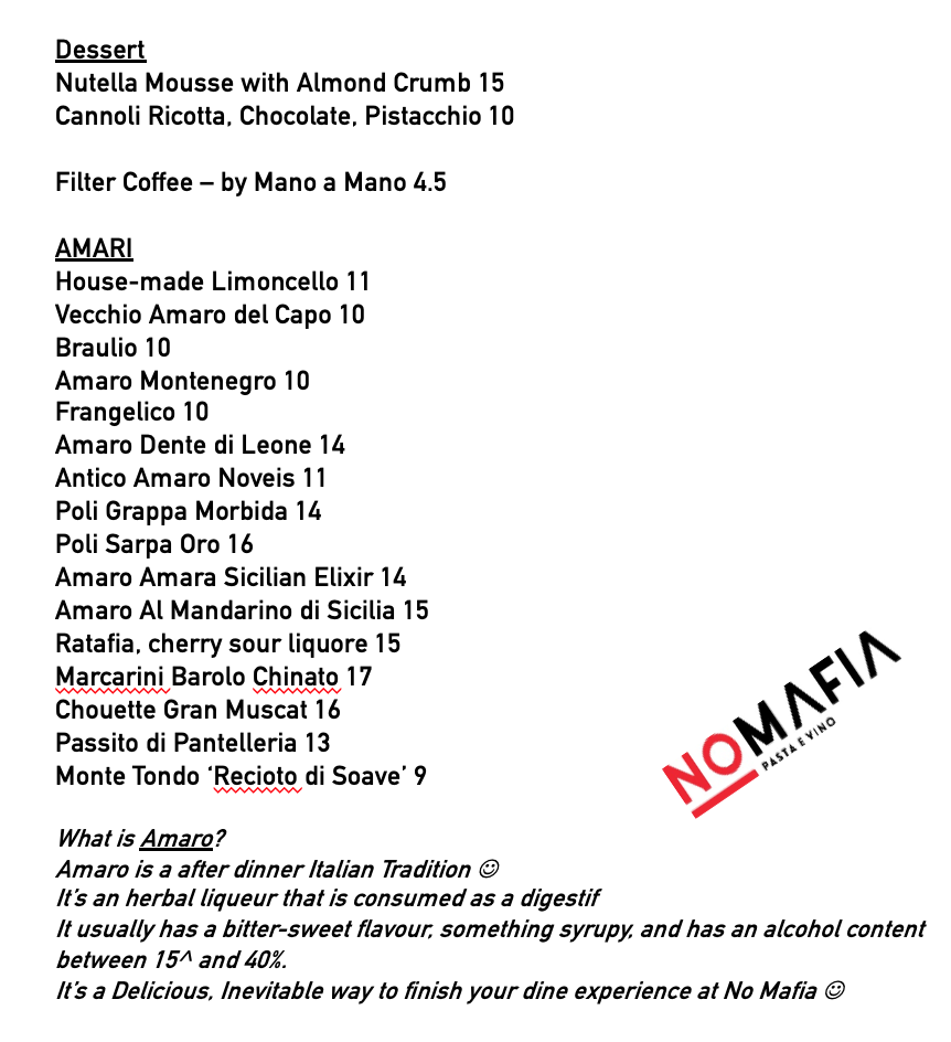MENU/SET MENU — No Mafia