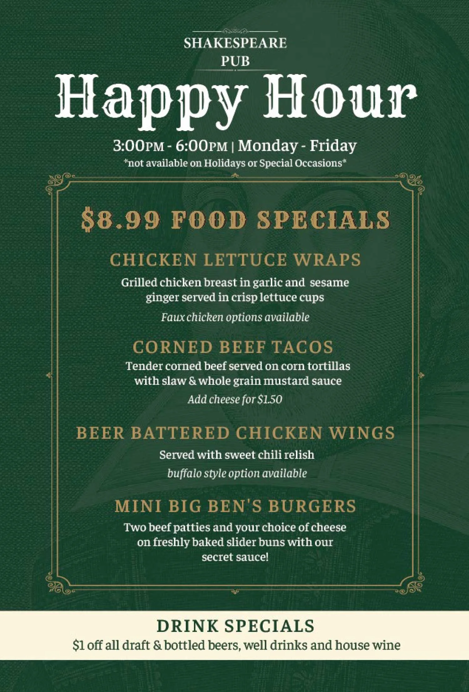 Happy Hour — Shakespeare Pub | Voted Best Fish and Chips in San Diego
