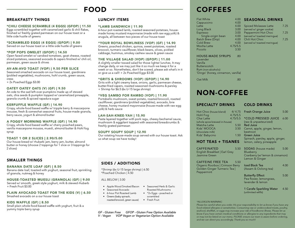 Menu — Hohl - Cafe | Restaurant | Foodstore, Toano, Virginia