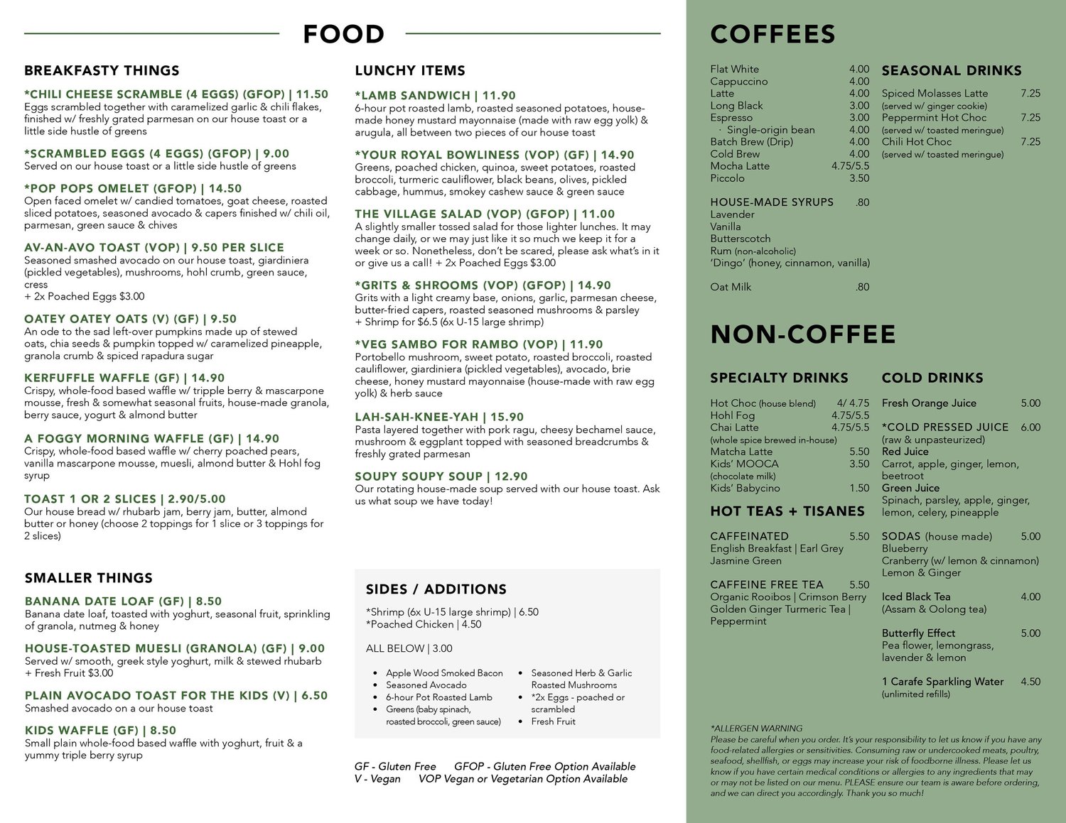 Menu — Hohl - Cafe | Restaurant | Foodstore, Toano, Virginia