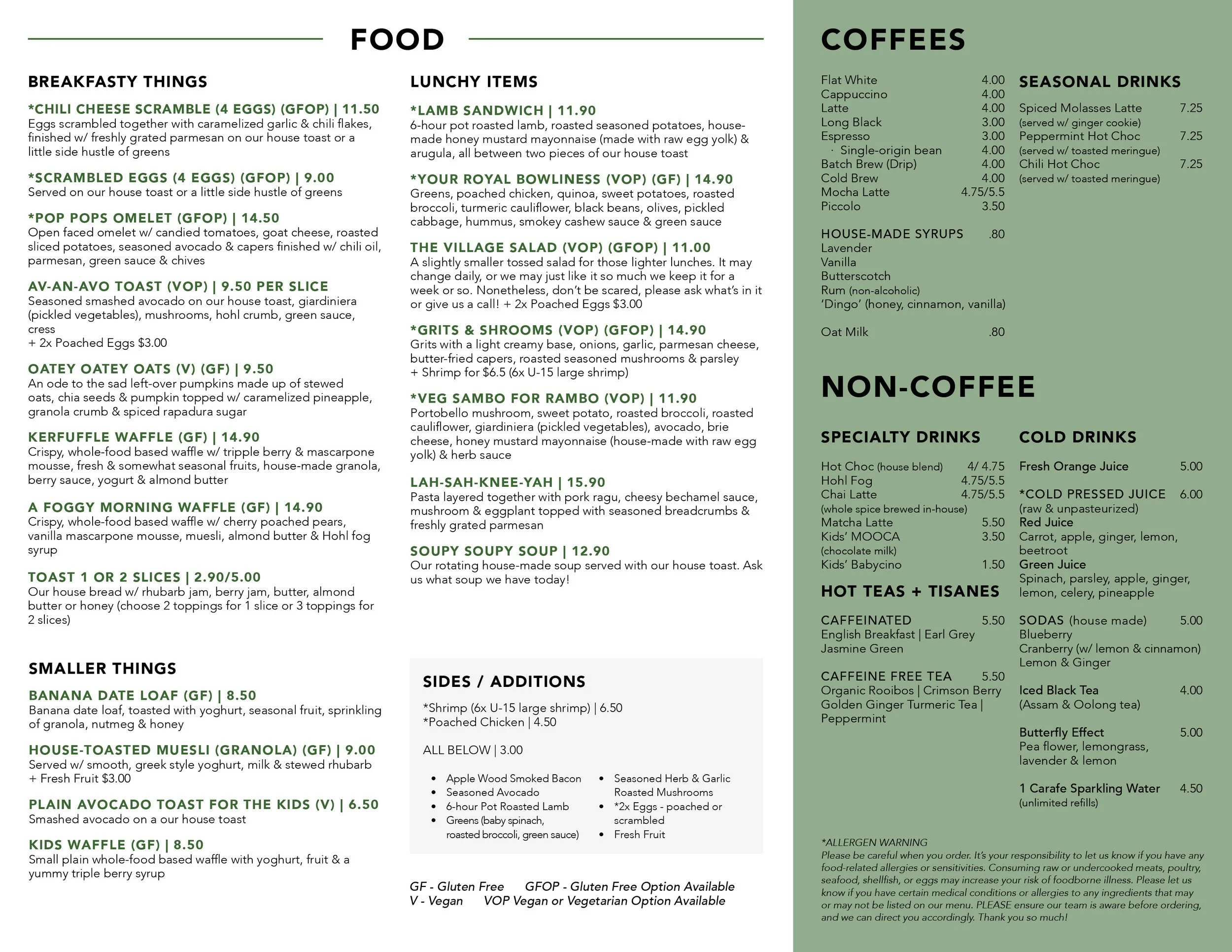 Menu — Hohl - Cafe | Restaurant | Foodstore, Toano, Virginia