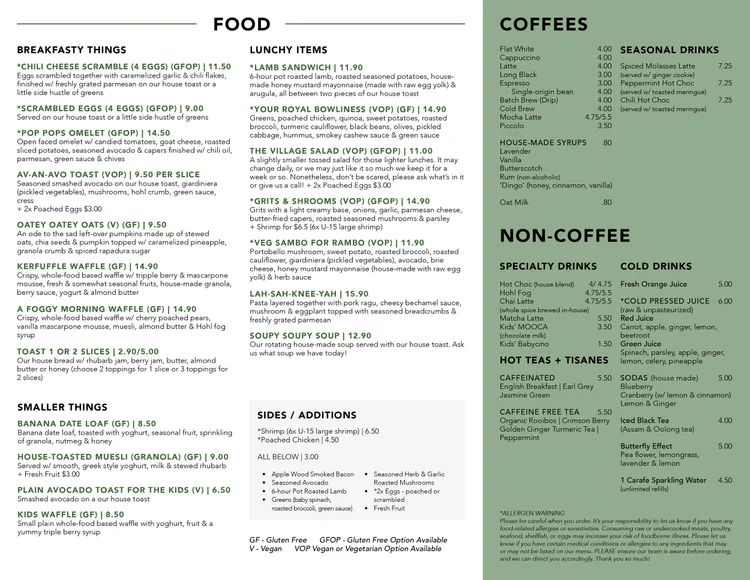 Menu — Hohl - Cafe | Restaurant | Foodstore, Toano, Virginia
