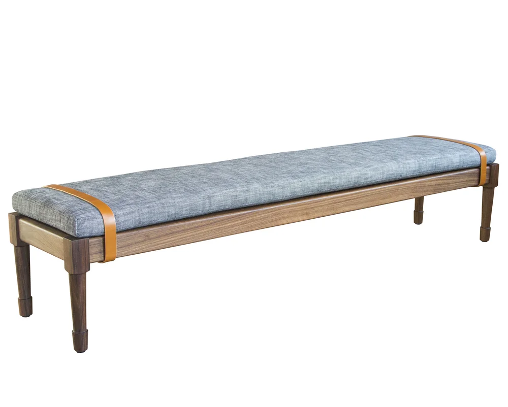 Jasper Bench — Upholstered Campaign Bench with Leather Strapping ...