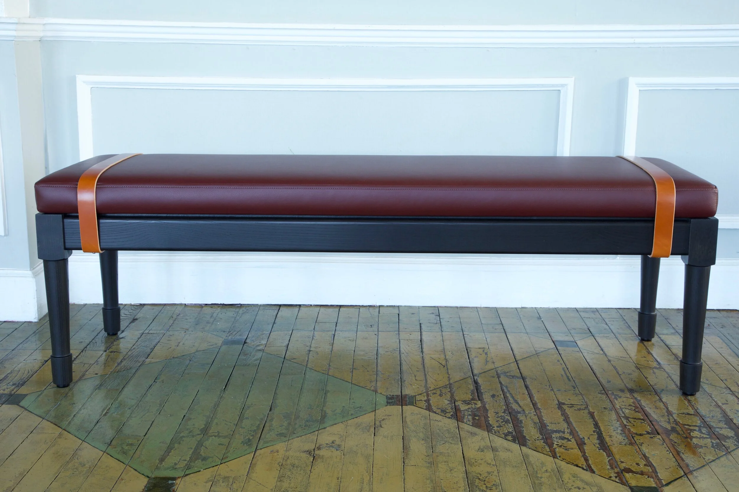 Jasper Bench — Upholstered Campaign Bench with Leather Strapping ...