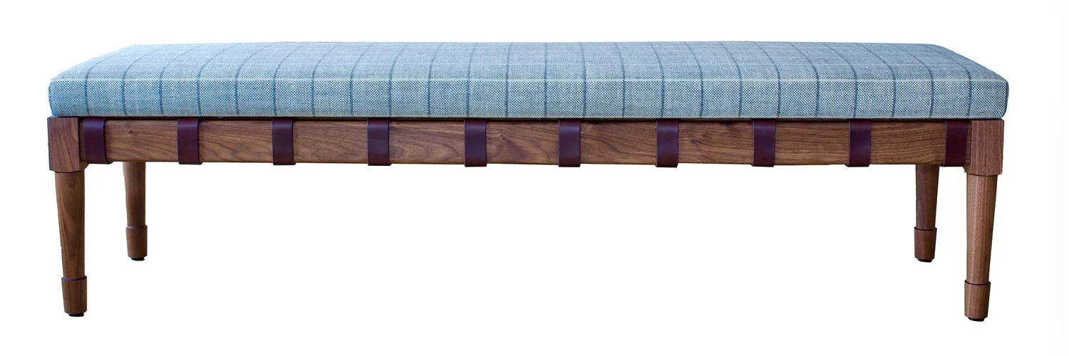 Jasper Bench — Upholstered Campaign Bench with Leather Strapping ...