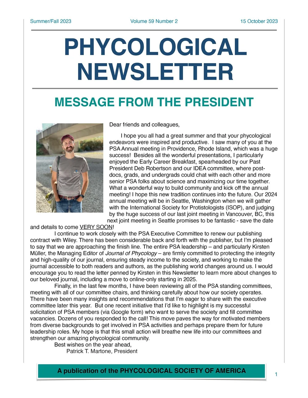 Phycological Newsletter — Phycological Society of America