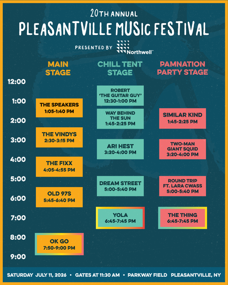 Stage Schedule — Pleasantville Music Festival 2026