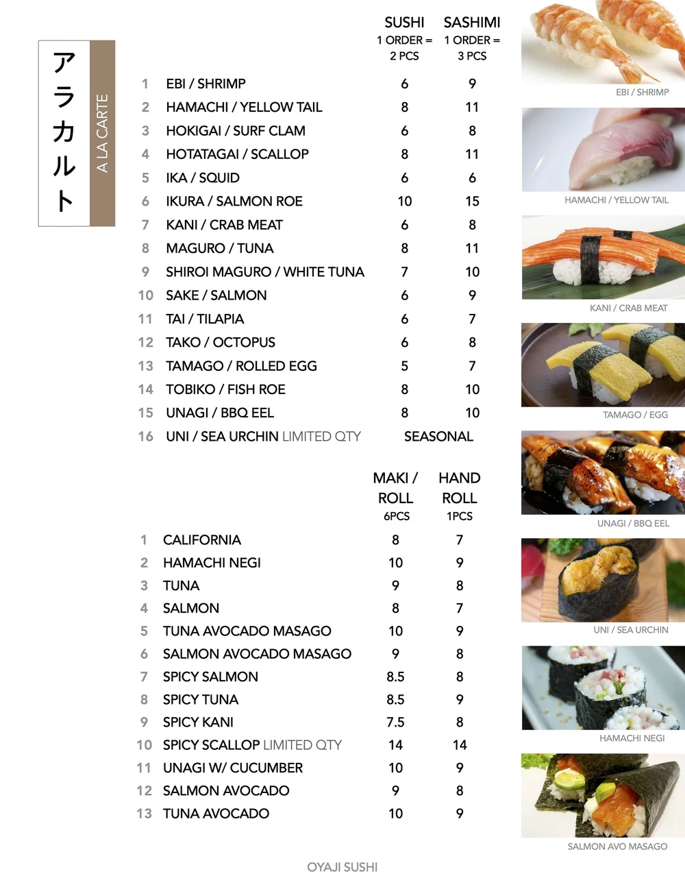Menu — OYAJI SUSHI