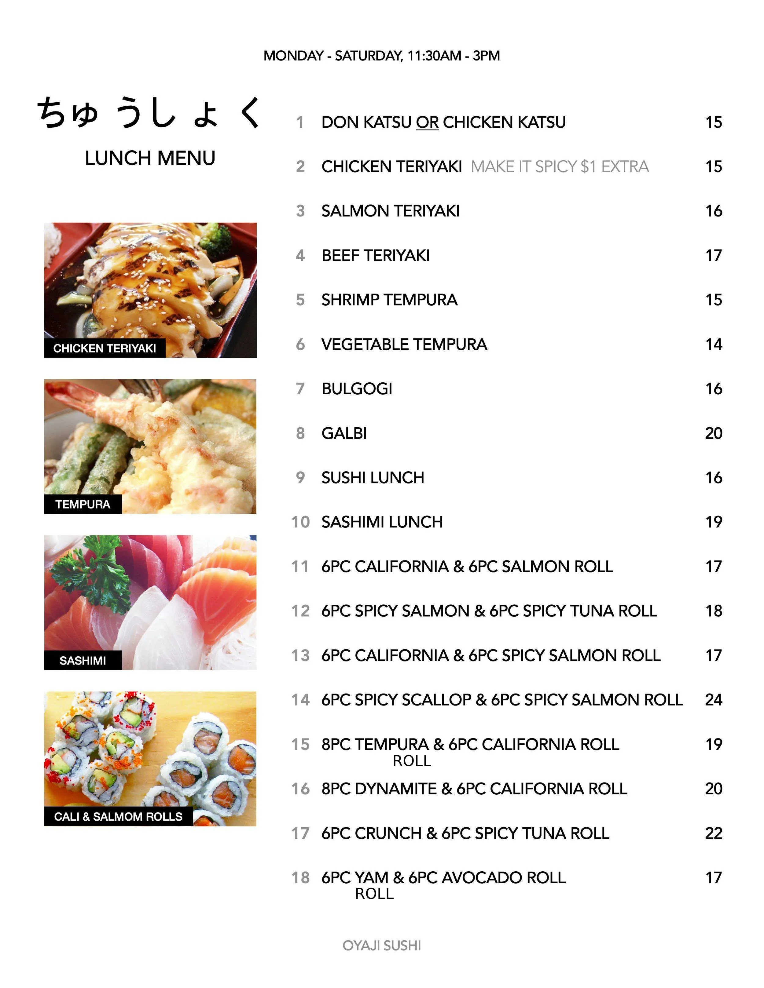 Menu — OYAJI SUSHI