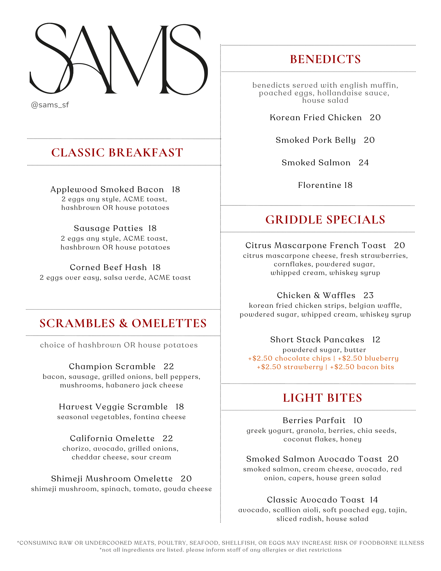 Breakfast/Lunch Menu — SAMS