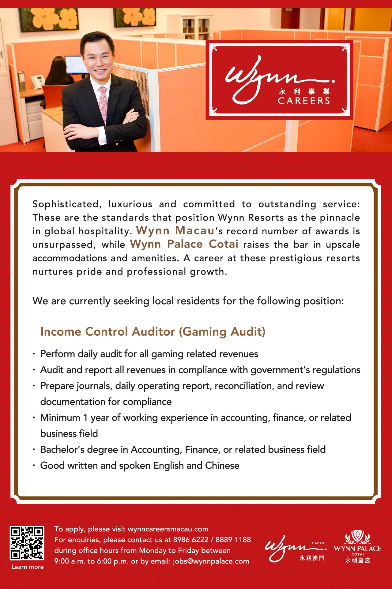 WYNN PALACE (MACAU) 澳門永利皇宮招聘 — jobscall.me 澳門好工作