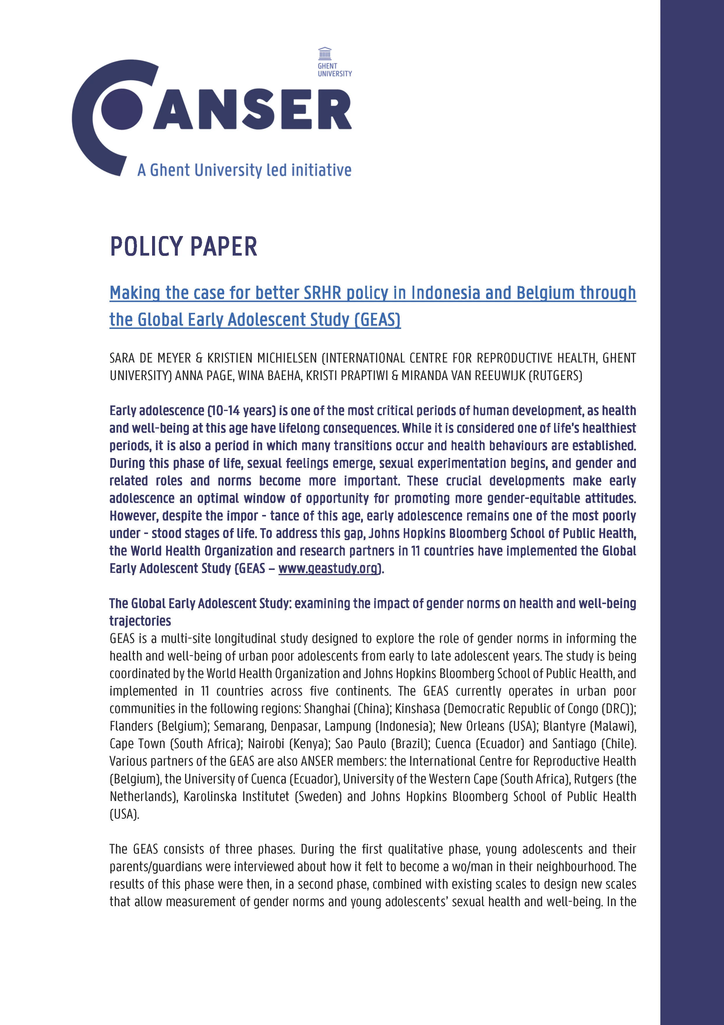 ANSER Policy Paper - Better SRHR Policy in Indonesia and Belgium ...