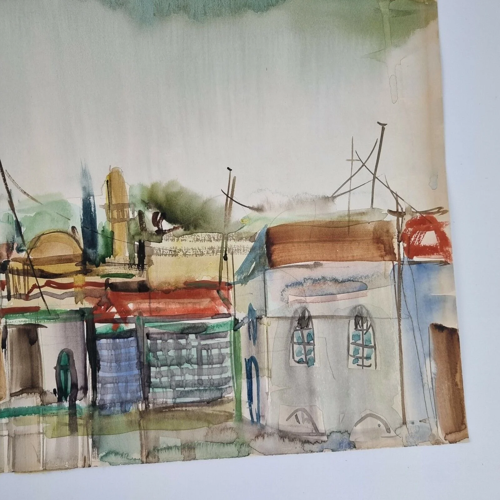 Moshe Kagan Israeli Jerusalem Signed Watercolour Landscape — Wheeler ...