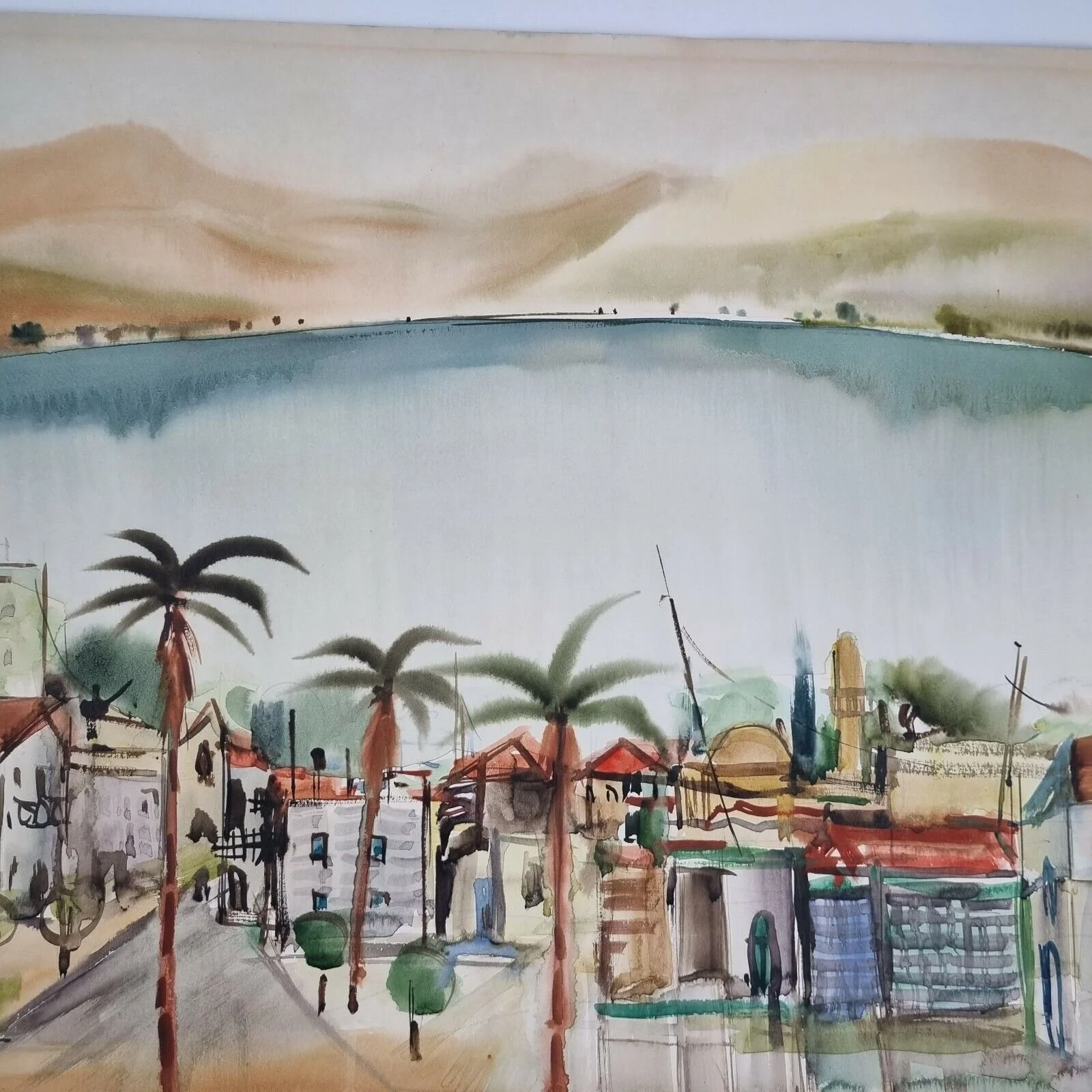 Moshe Kagan Israeli Jerusalem Signed Watercolour Landscape — Wheeler ...