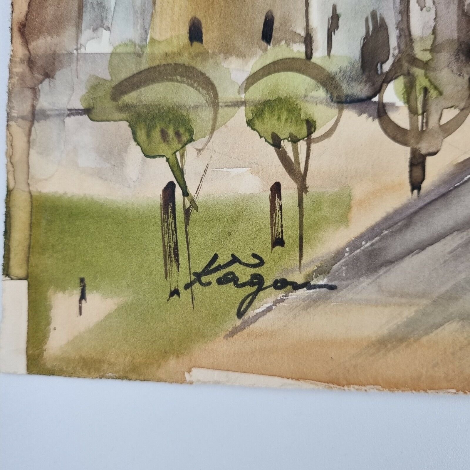 Moshe Kagan Israeli Jerusalem Signed Watercolour Landscape — Wheeler ...