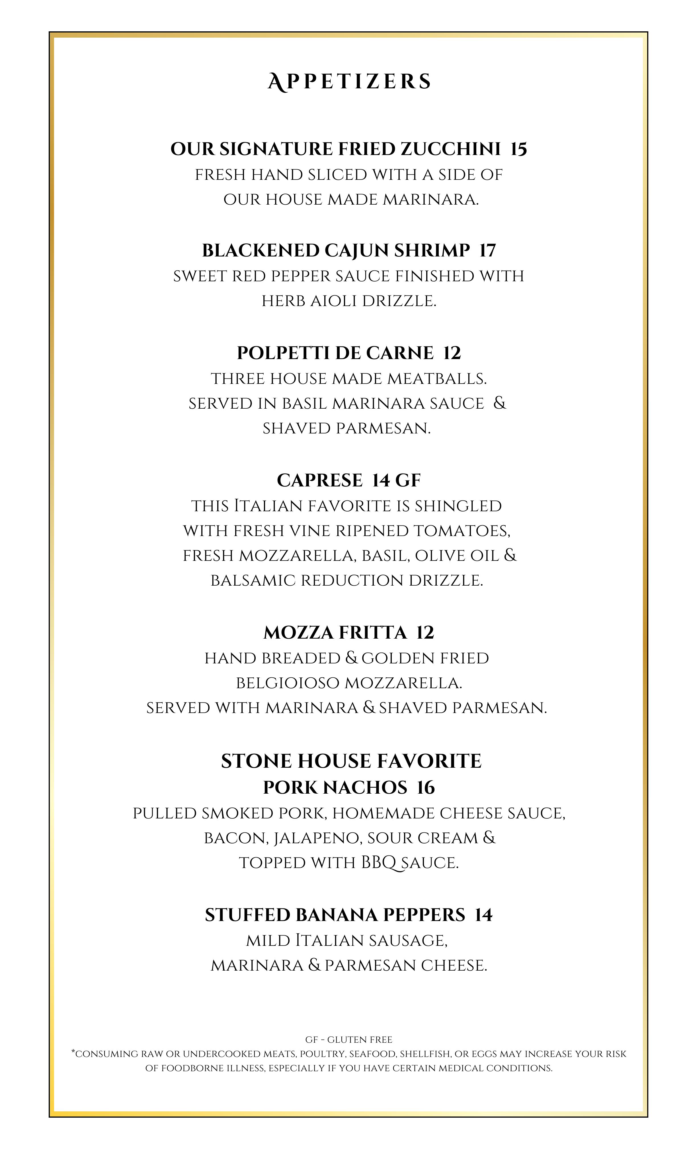 Menu — The Stone House Restaurant & Inn