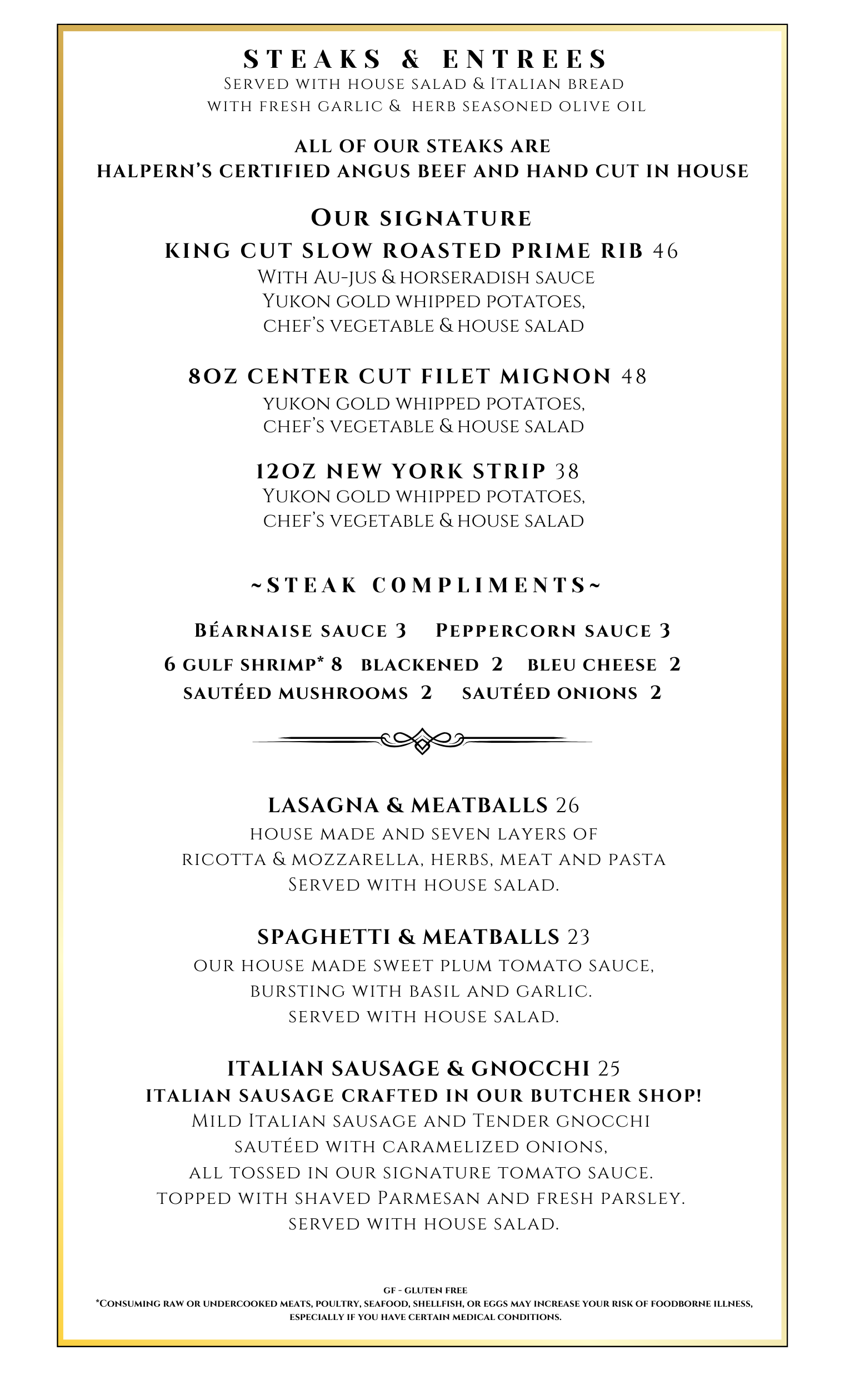 Menu — The Stone House Restaurant & Inn