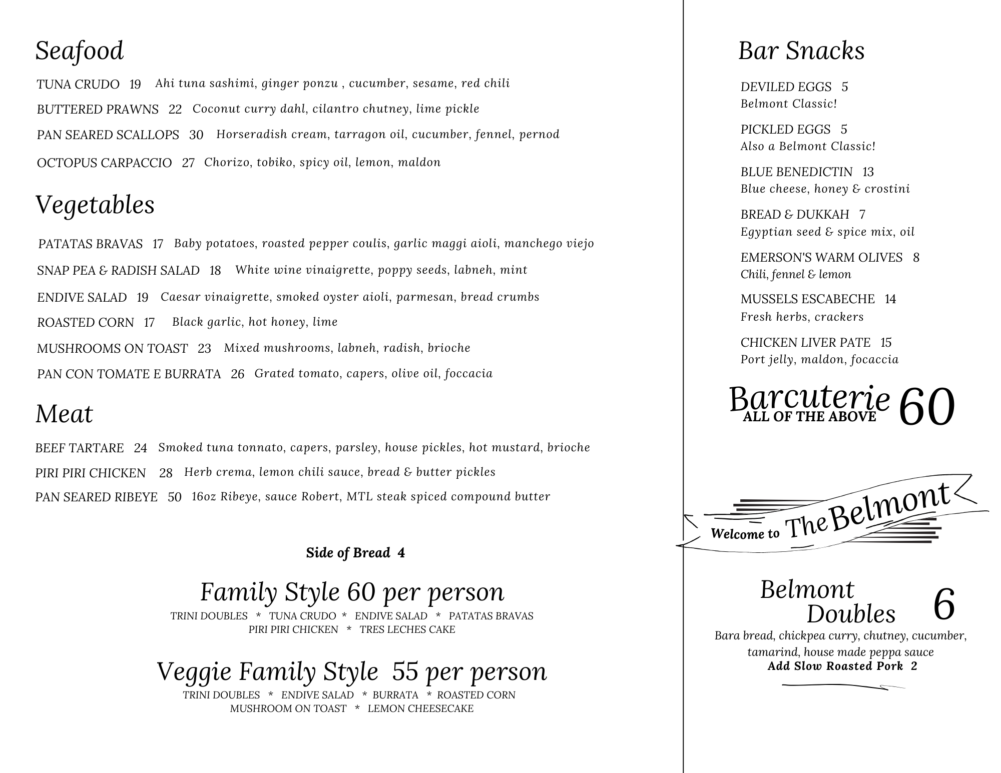 DINNER MENU — THE BELMONT