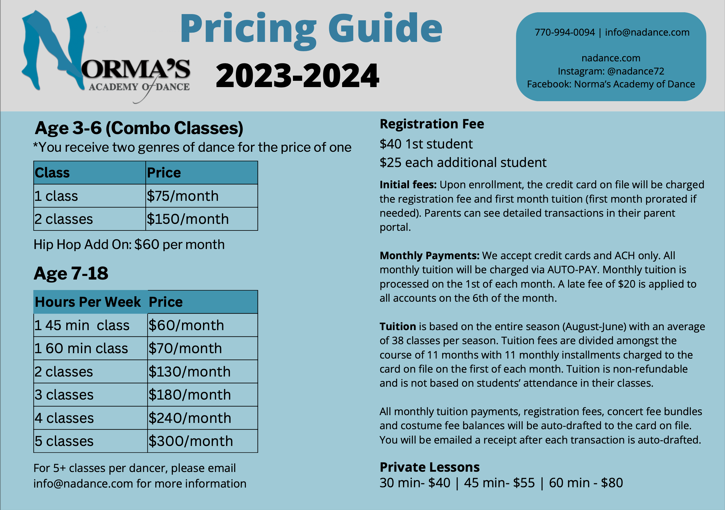 Tuition & Fees — Norma's Academy Of Dance
