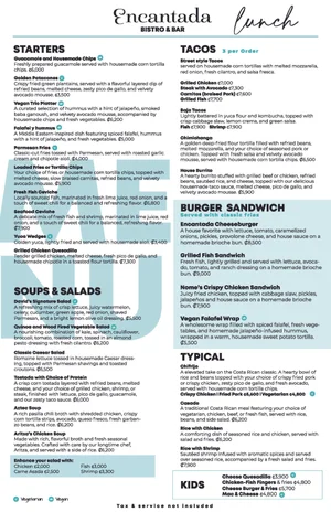 RESTAURANT MENUS - ENGLISH — Encantada Ocean Cottages