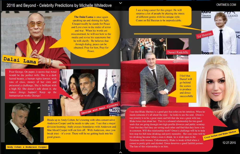 2016 Celebrity Predictions by Psychic Medium Michelle Whitedove ...