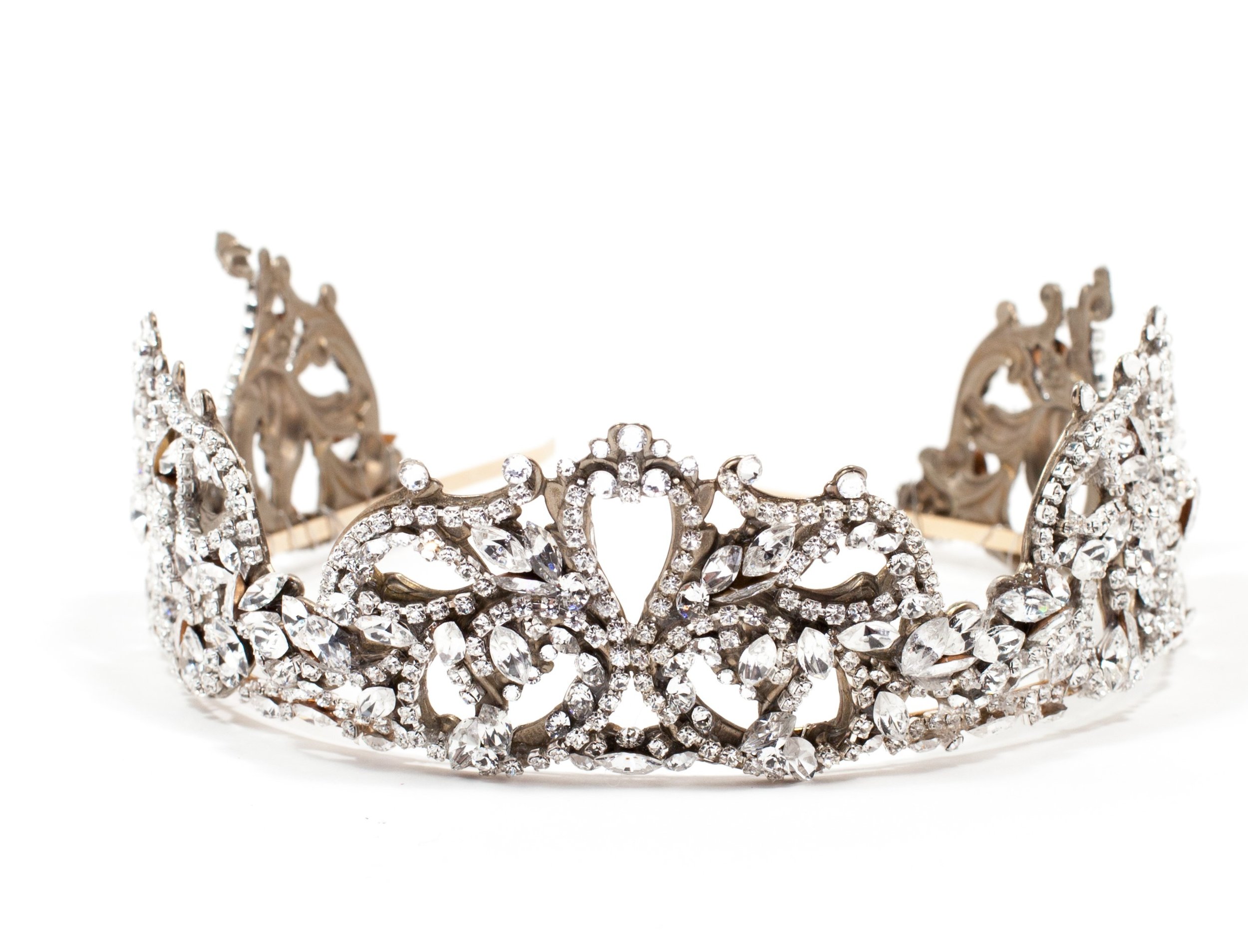Regal antique silver rhinestone Windsor bridal Crown by bridal designer ...