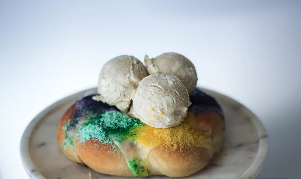 Miniature King Cakes A La Mode with Bourbon Creole Cream Cheese Ice ...