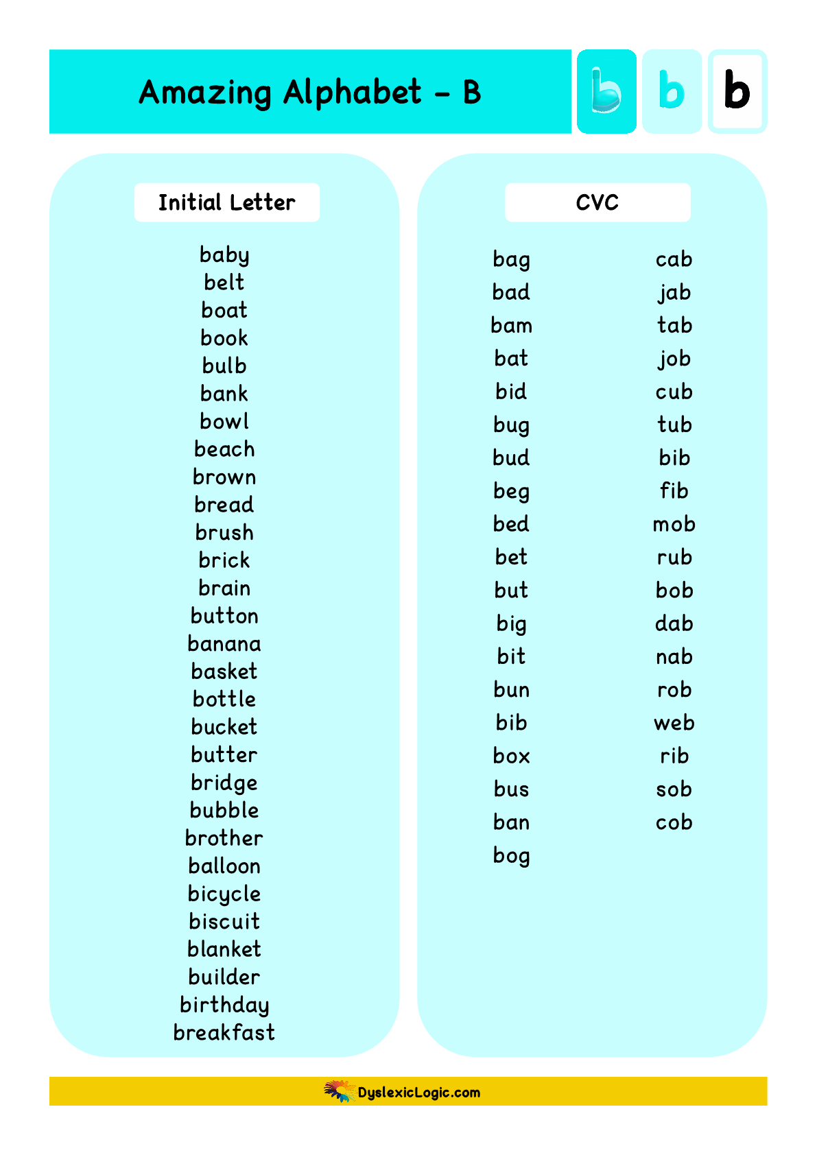 Alphabet Resources - letter 'B' — Dyslexic Logic
