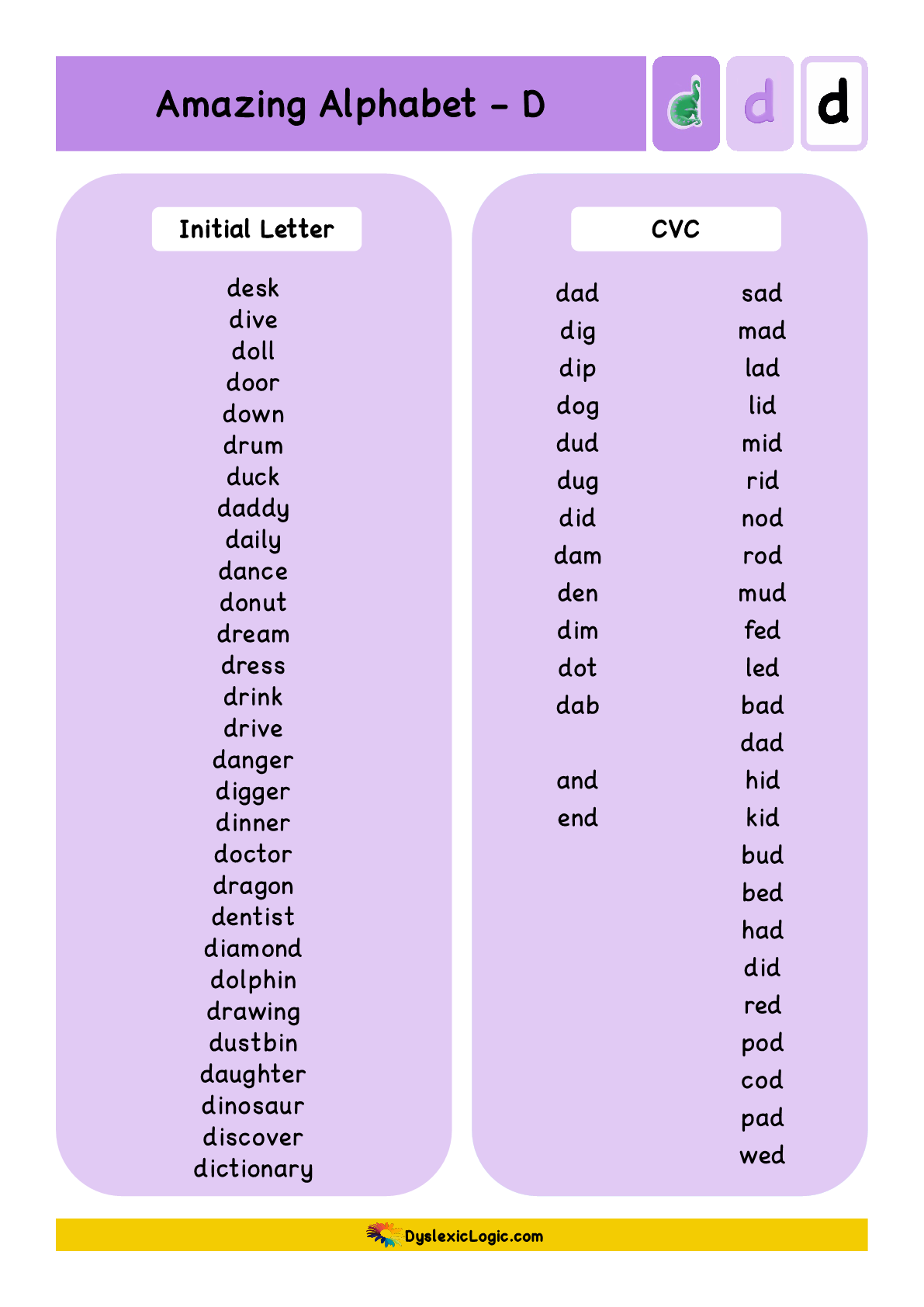 Alphabet Resources - letter 'D' — Dyslexic Logic